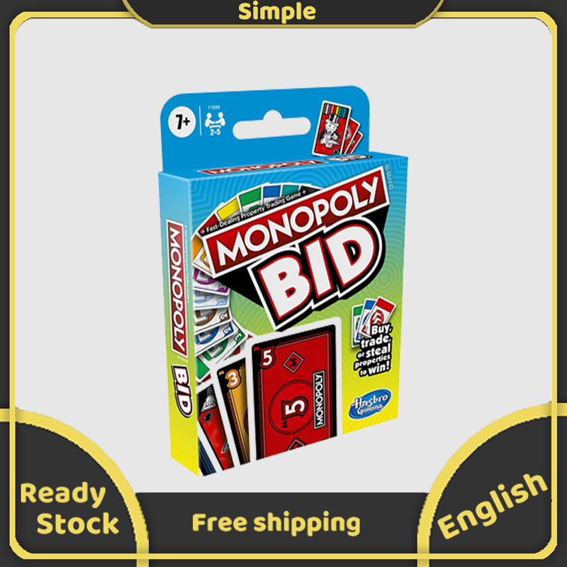 MONOPOLY Bid Card Game Quick-Playing Game for 4 Players Families Kids ...