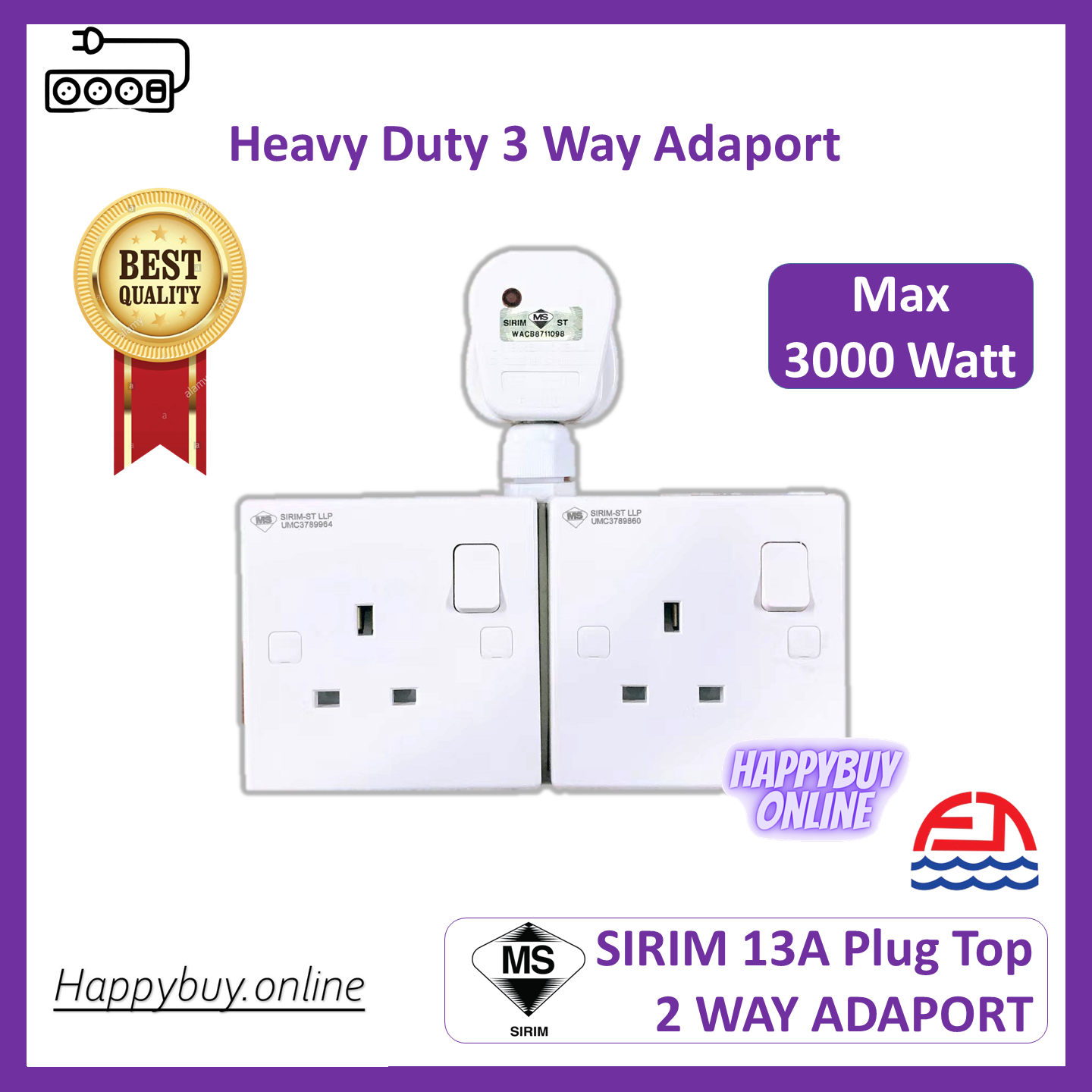 T-Adaport 3 Way Extension Wire Wall Socket Extension Plug 3 Way Adaport ...