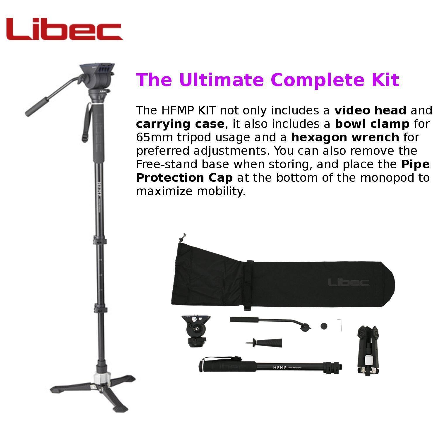 Libec HFMP-KIT Hands Free Monopod Kit with TH-X Pan & Tilt Video Head & Bowl Clamp | Lazada