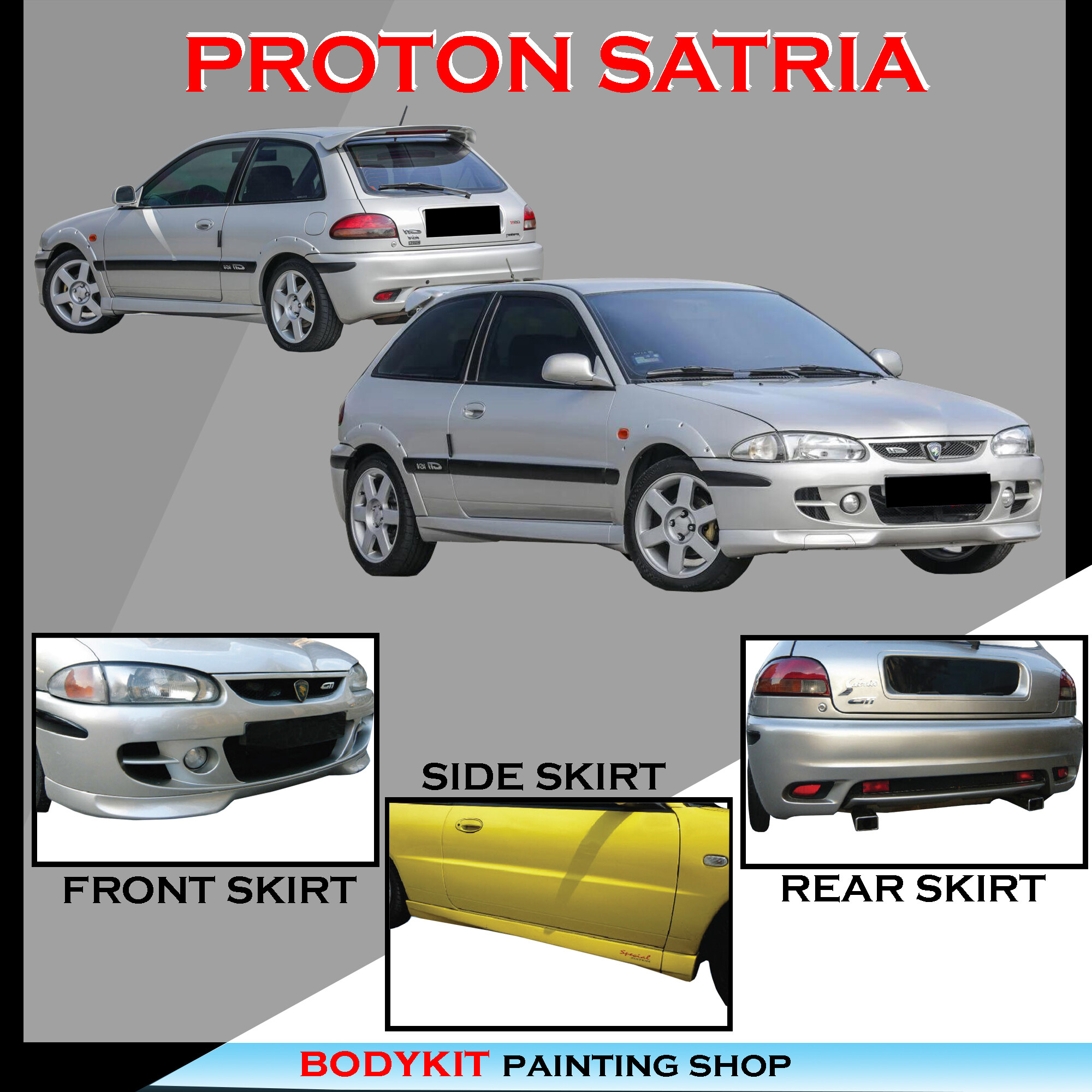 PROTON SATRIA GTI STYLE FULLSET SKIRTING (FRONT BUMPER,SIDE SKIRT, REAR BUMPER) -MATERIAL PU ...