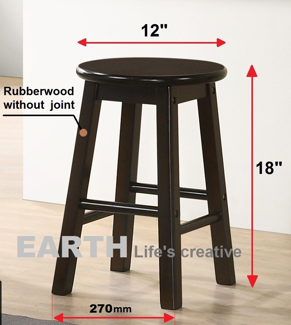 EARTH Fully Rubber Wood Stool 18"/Dining Stool 18"/Dining Chair 18 ...