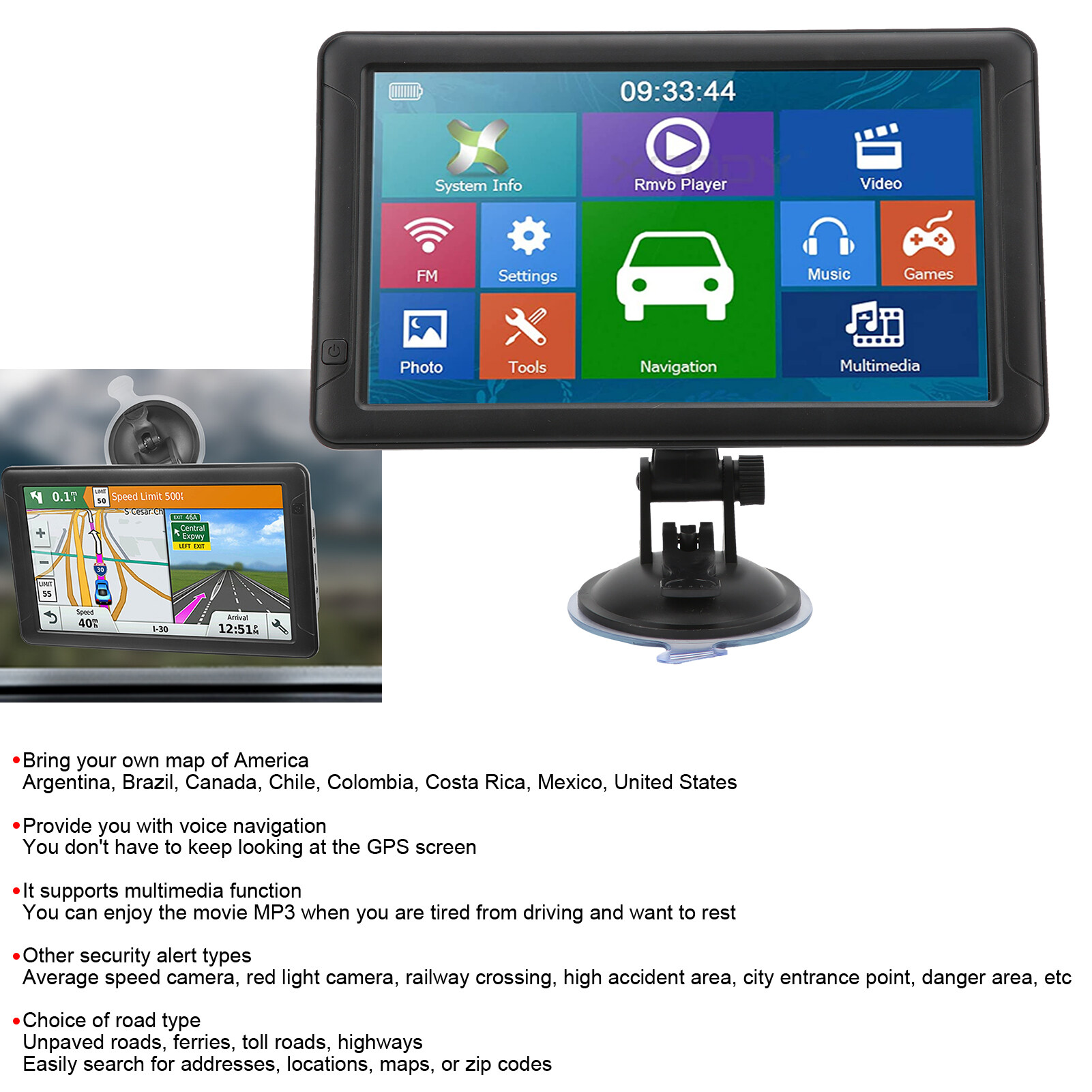 9in Car GPS Navigation Large POI Voice Guidance Touch Screen 800×400 ...