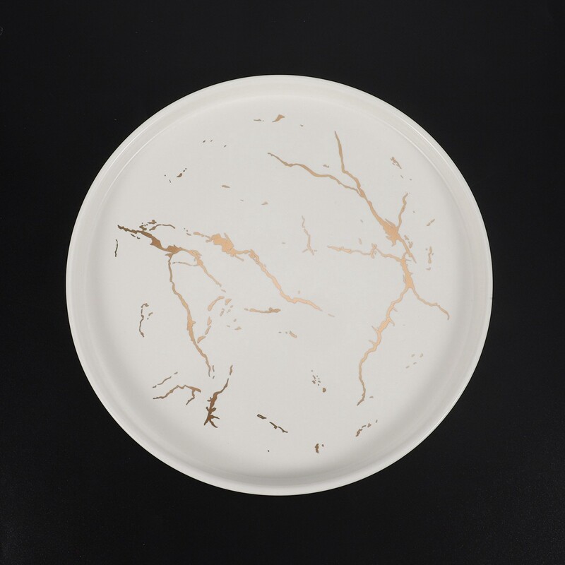 [ในสต็อก] [COD]20Cm Gold Marble Ceramic Dish Porcelain Cutlery Set ...