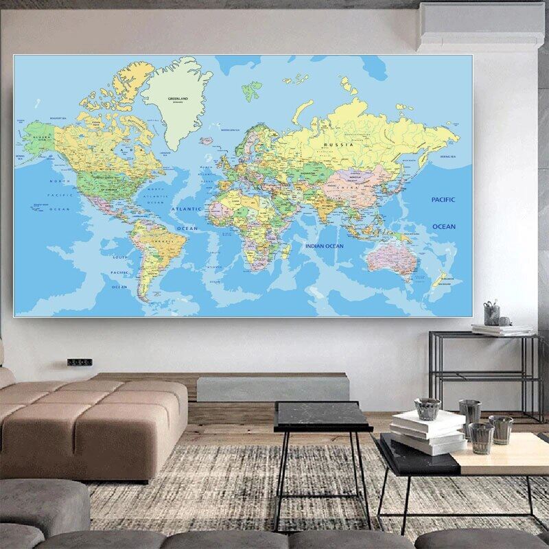 high quality artistic canvas GX1395 World Map Atlas Detailed Large Gift ...