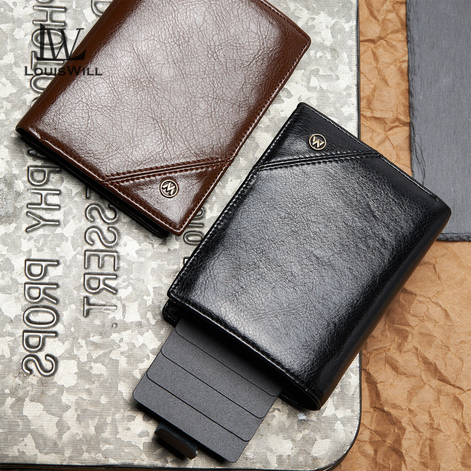 LouisWill Men Short Wallet Pull-out Card Slot Design RFID Block Wallet ...