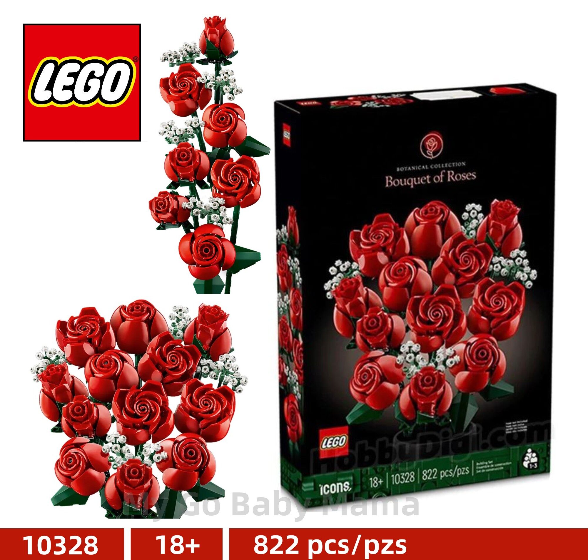 LEGO Icons 10328 Bouquet of Roses ( 822 Pieces ) 18 years + 100% ...