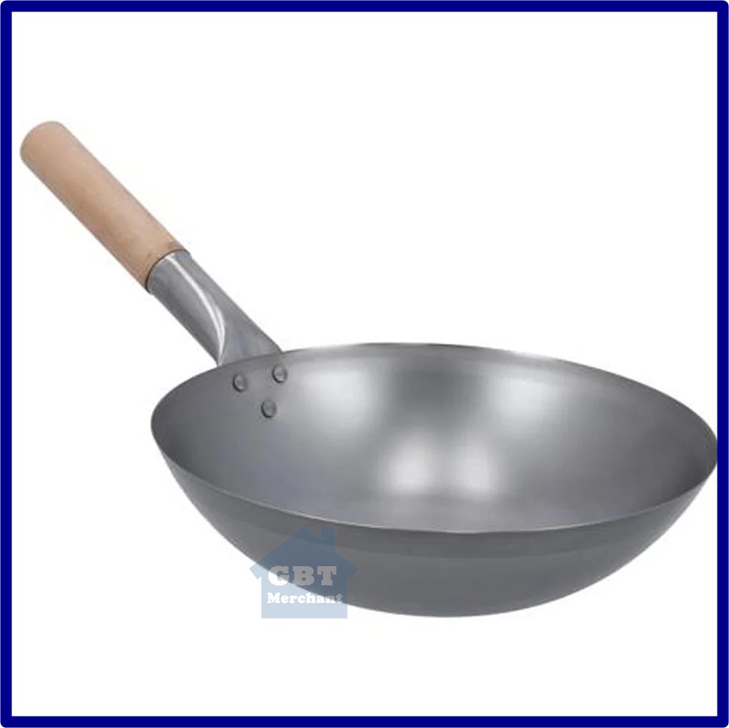 Carbon Steel Deep Shape Wok with Wood Handler ( 14 inch / 15 inch / 16 ...