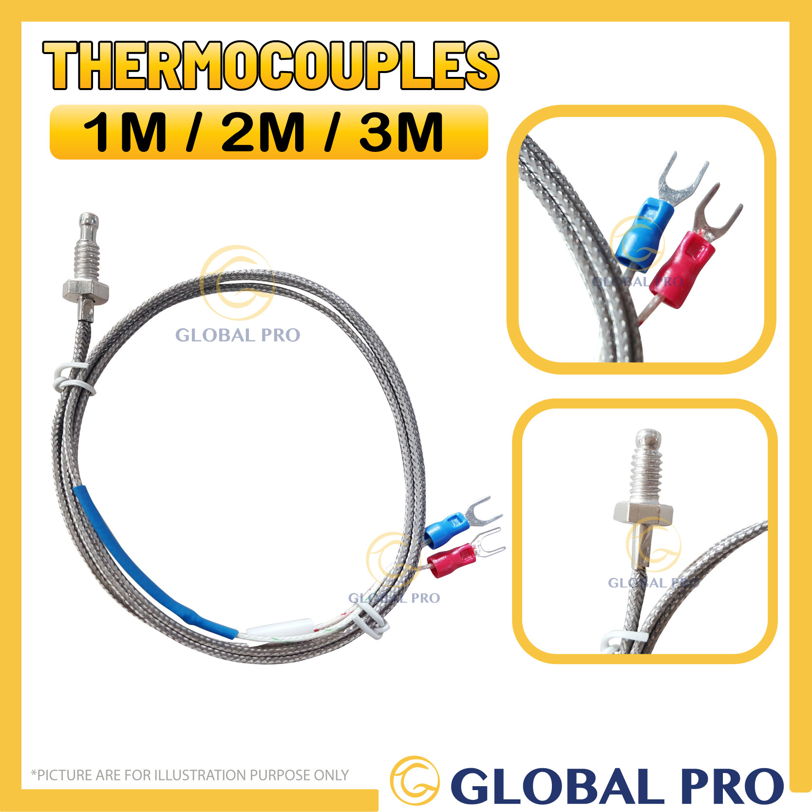 1M/ 2M/ 3M K TYPE Thermocouple Wire Thermometer Screw Probe Temperature ...
