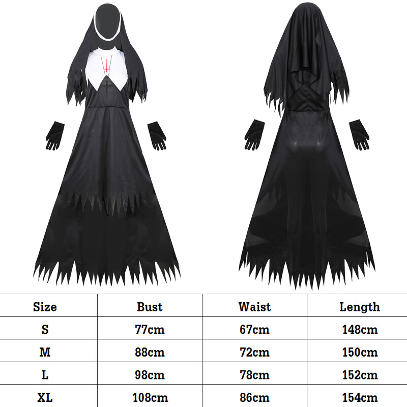 LAXIThe Horror Scary Nun Costume For Women Black Vampire Dress Sets ...