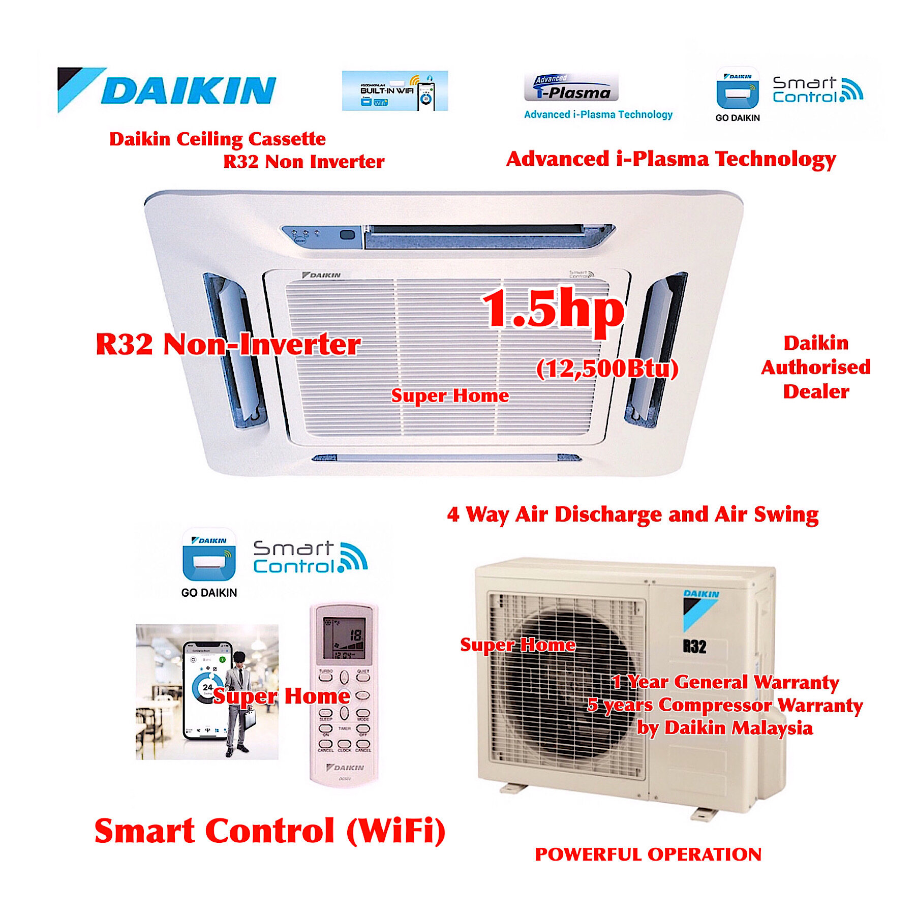 Daikin Ceiling Cassette Non Inverter | Shelly Lighting