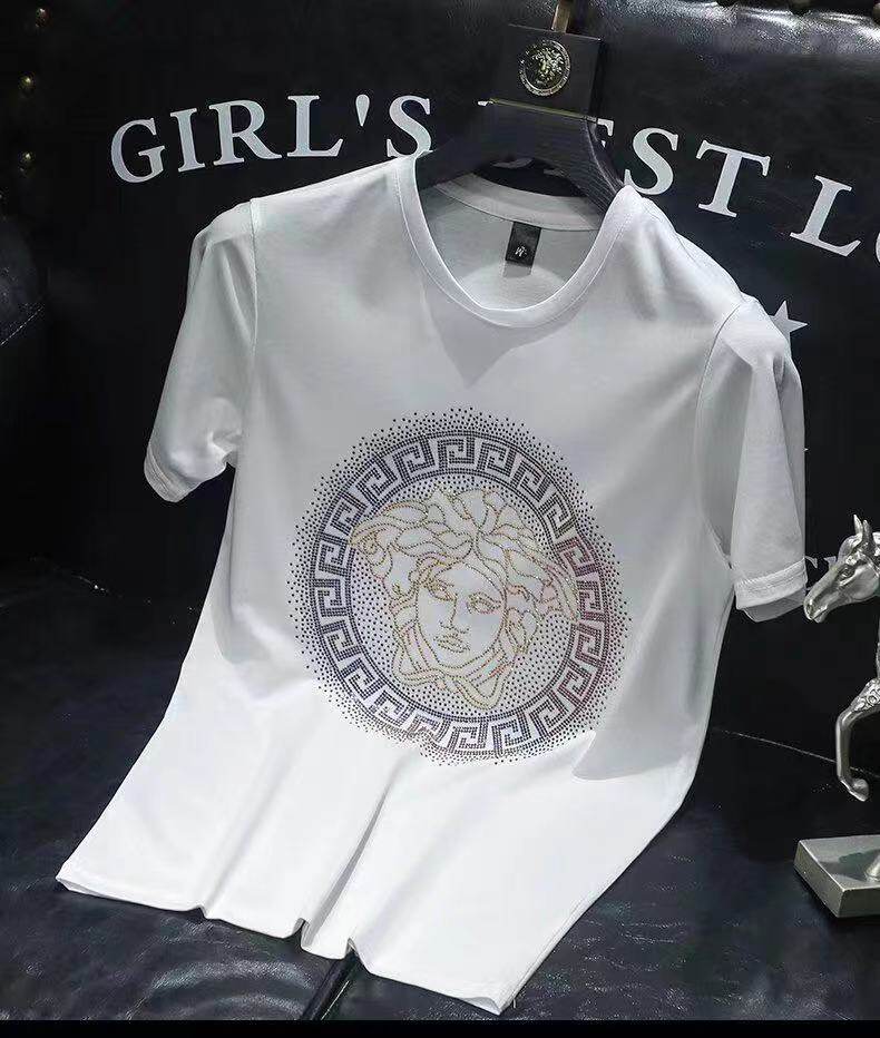 คุณภาพสูง3d Original Versaces สินค้ายุโรป2023ฤดูร้อนชายเสื้อยืดสั้นหรูหราแฟชั่นแบรนด์คอรอบคอ