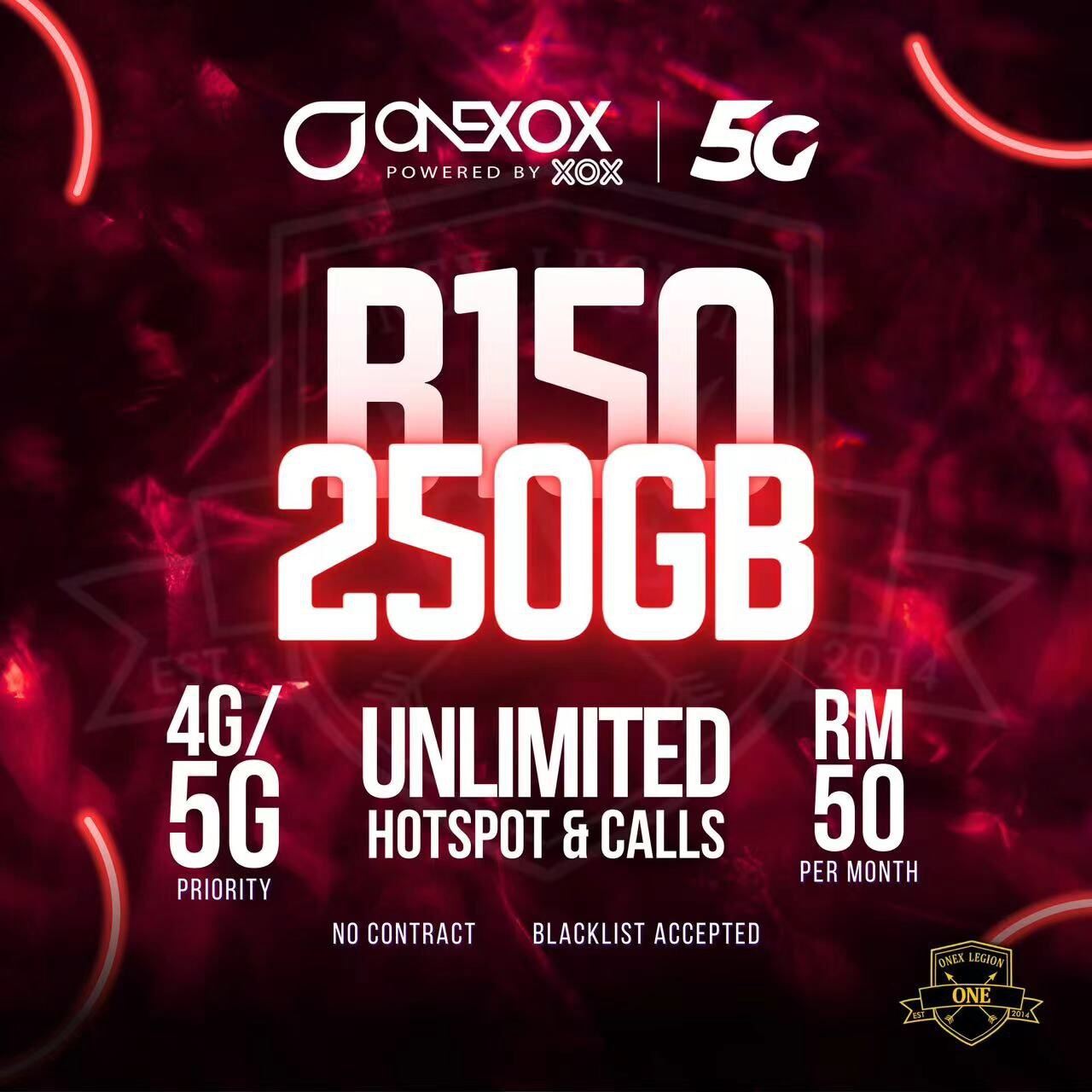 ONEXOX BLACK | B150 PLAN | 250GB HIGH SPEED | RM 50 | Lazada