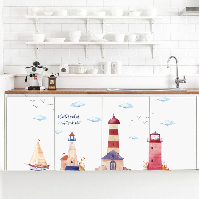 Wallpaper watercolor lighthouse children's room kindergarten classroom ...