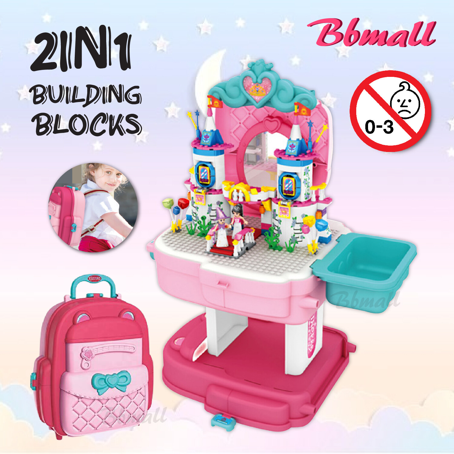 【2IN1】BOWA Educational Building Blocks Toy Simulation School Bag To ...
