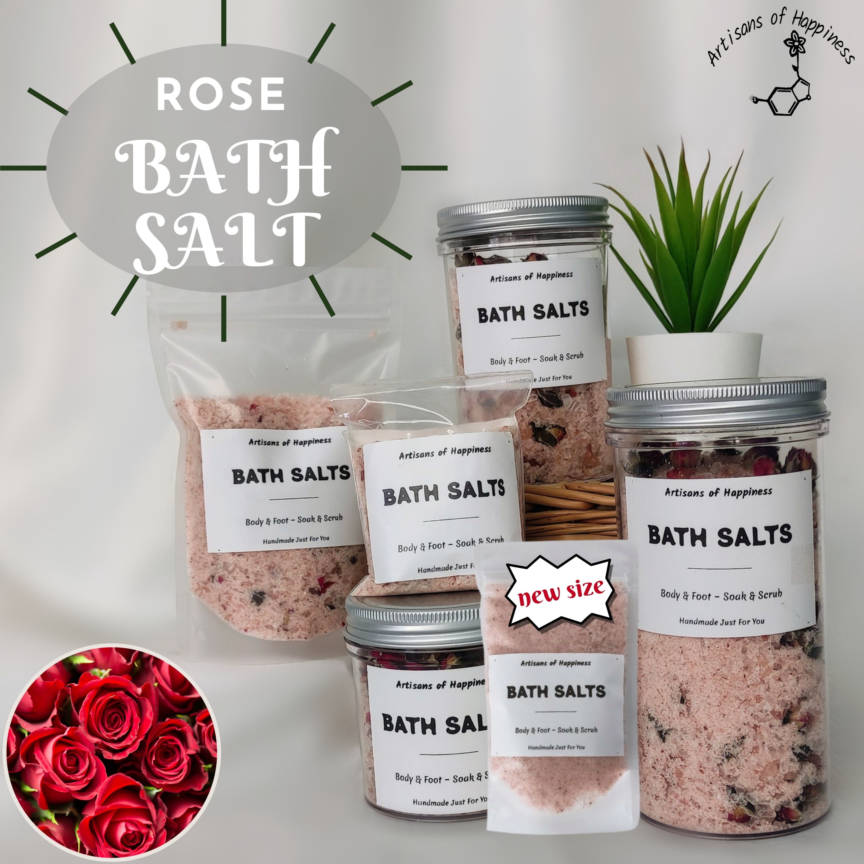 Rose scented Bath Salt for Body Soak / Foot Soak / Scrub / Rendam Kaki ...