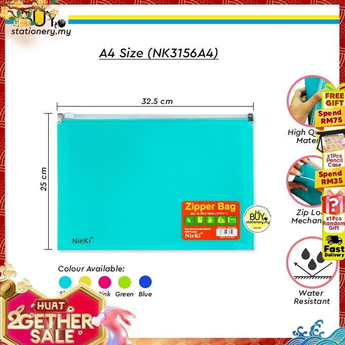 Nieki PVC Zipper Bag Zip Lock File Folder A4A5 A6 B4 - (1s/Pcs) Travel ...