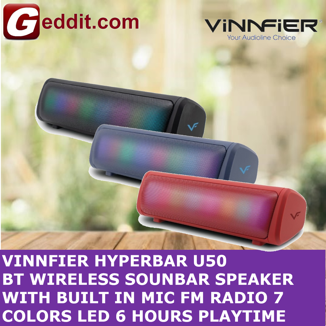 VINNFIER HYPERBAR U50 BT WIRELESS SOUNBAR SPEAKER WITH BUILT IN MIC FM ...