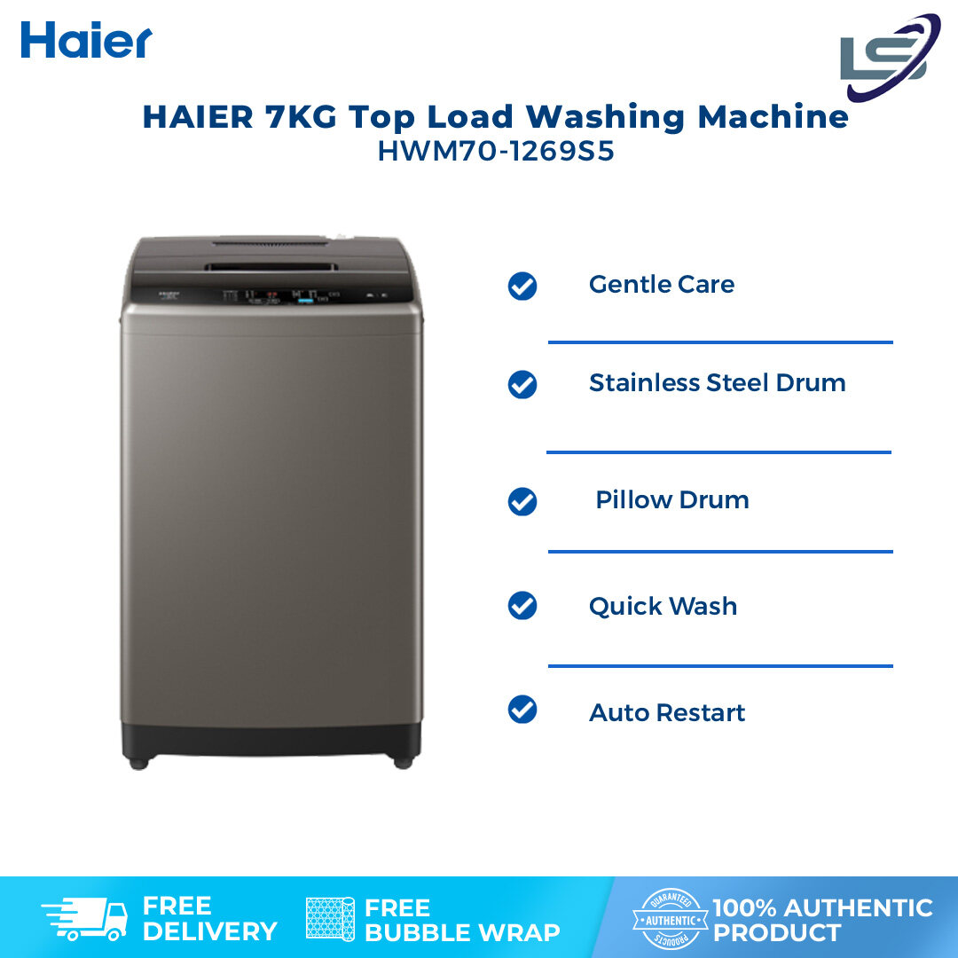 HAIER 7KG Top Load Washing Machines HWM70-1269S5 | Pillow Drum | Dispenser | Tub Dry | Quick ...
