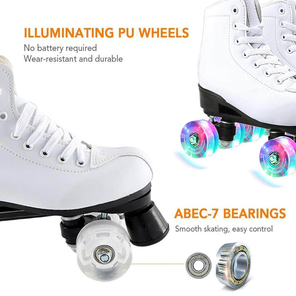 LED 4 Wheels Skates PU Leather Double Row Skates Comfortable Durable ...