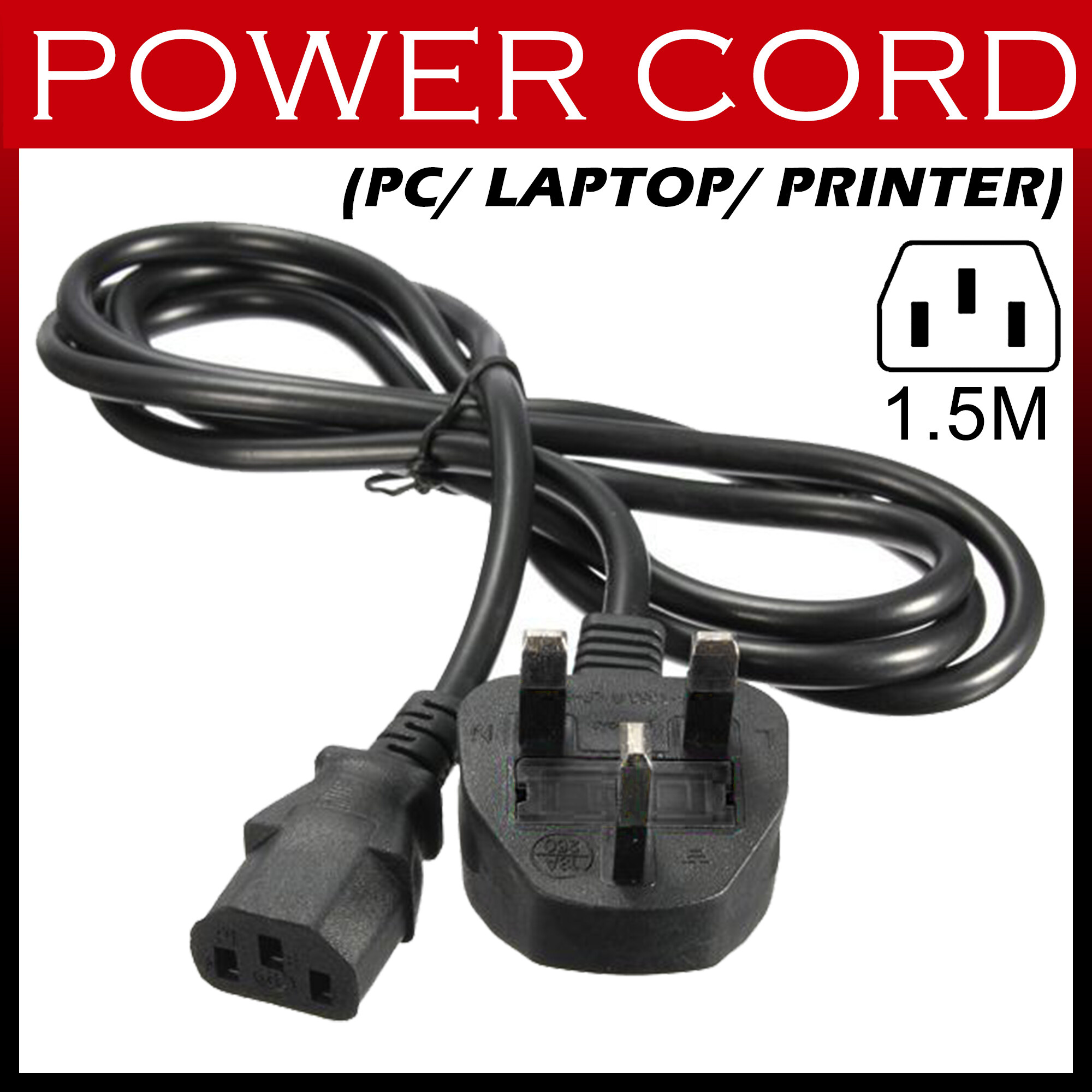 3 PIN C13 Malaysia (UK) 13A Fused Power Cord Cable Wire for Desktop PC ...