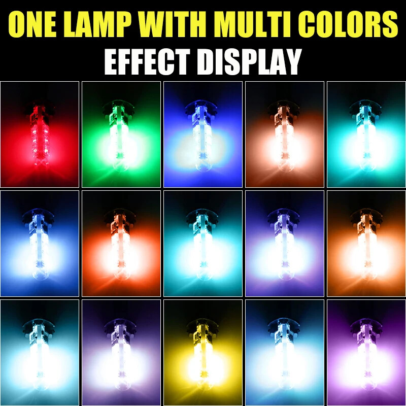 ไฟอ่านหนังสือควบคุมระยะไกล LED 5050-6SMD ซิลิโคน T10ใหม่2ชิ้นโคมไฟขนาดเล็กป้ายทะเบียนรถสี RGB ...