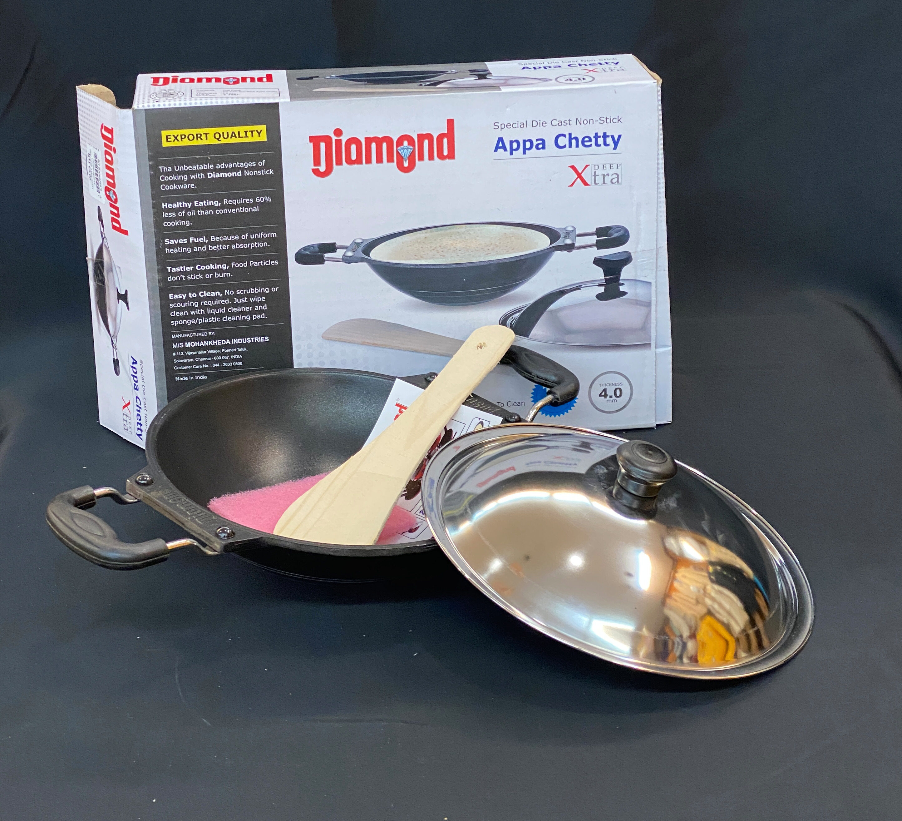 Diamond Non - Stick Appam Pan Extra Deep 22cm (Thickness 4mm) | Lazada