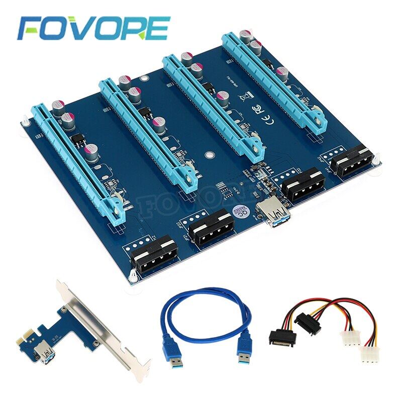 New PCI-Express PCIe 1 to 4 PCI express 16X slots Riser Card PCI-E 1X to External 4 slot Adapter ...