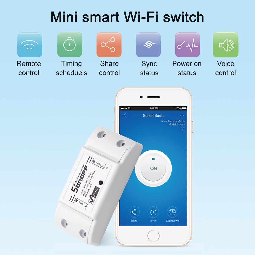 SONOFF Basic Wifi Switch Works with Alexa for Google Home Timer 10A ...