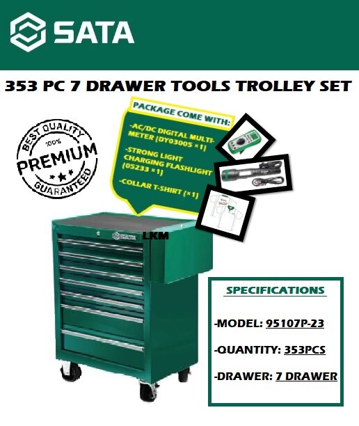 SATA 95107P-23 353PCS 7 Drawer Tools Trolley Set w/ Free Gift | Lazada