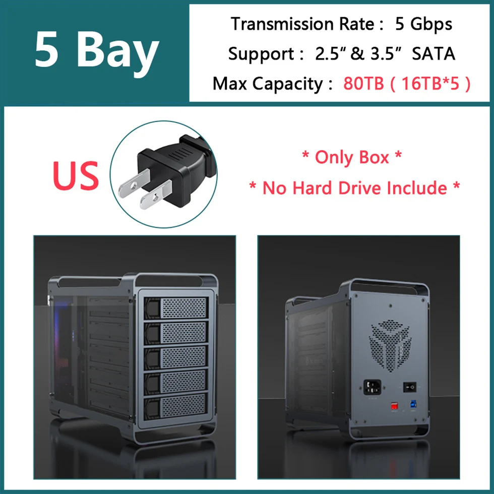 Yottamaster 5 Bay Raid Hard Drive Enclosure Aluminum USB3.0 4 Bay HDD ...