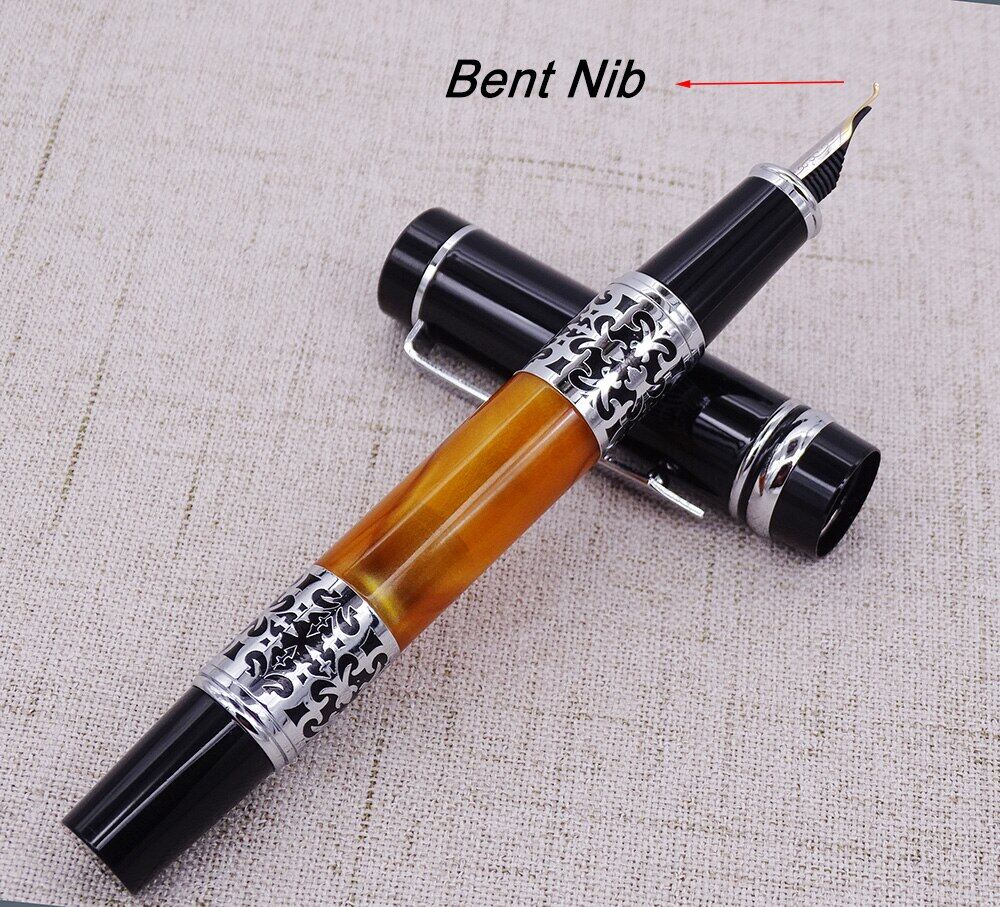 Yiren Celluloid Calligraphy Fountain Pen Bent Nib Beautiful Silver ...