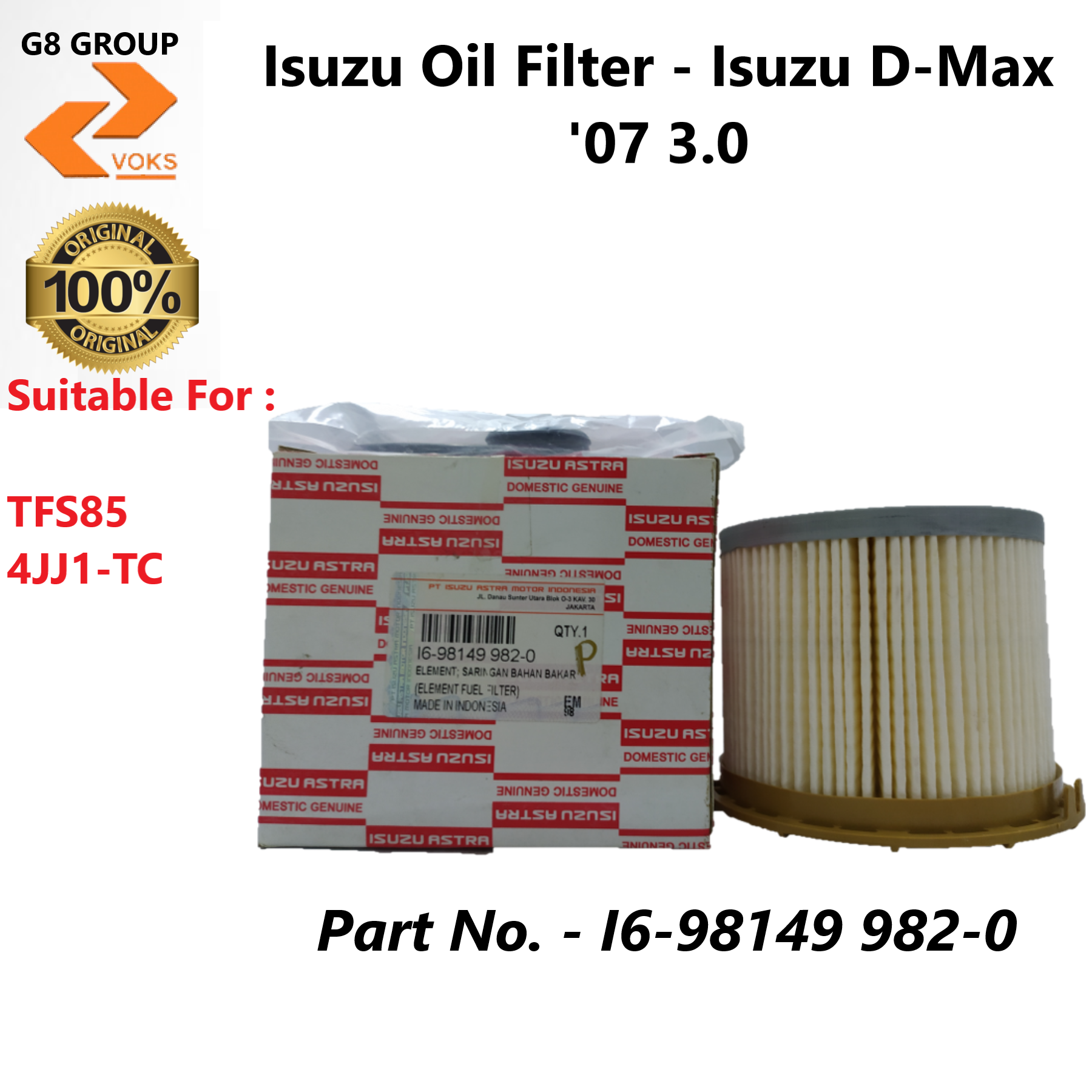Isuzu Oil Filter - Isuzu D-Max '07 3.0 ( I6-98149 982-0 ) | Lazada