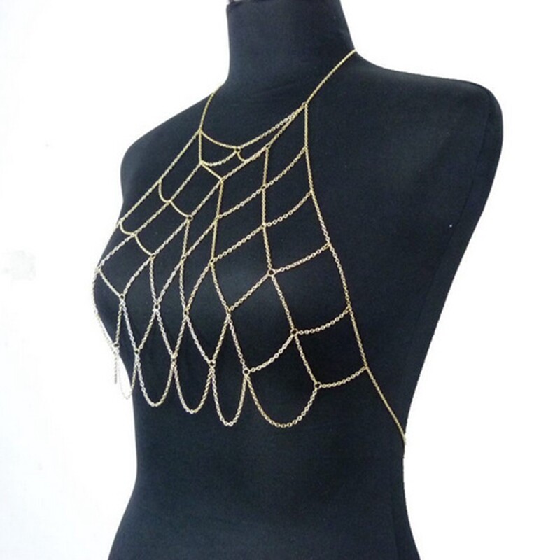 Women's Halterneck Mesh Body Chain Bralette Bikini Bra Necklaces ...