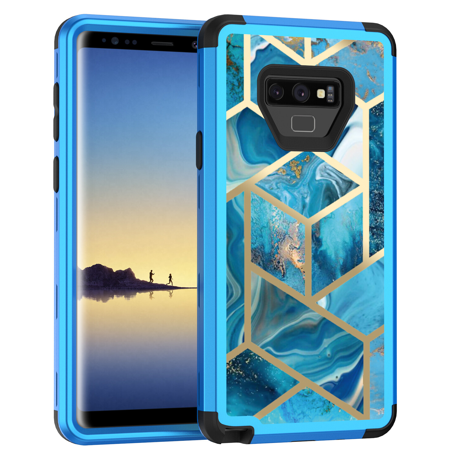 สำหรับ Samsung Galaxy Note 9 Marble Case, Luxury Sparkle ชุบ3-Layer ...