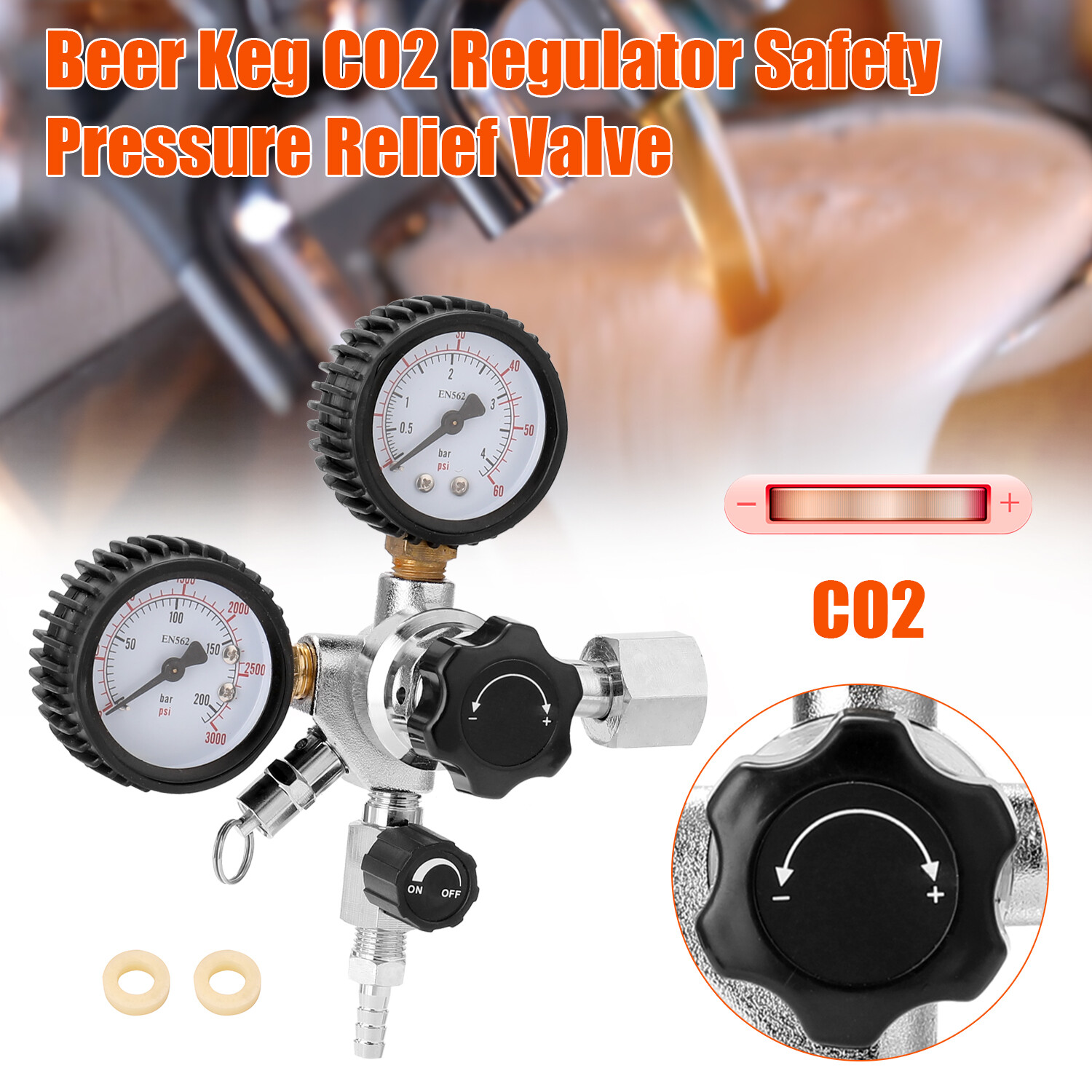 Beer CO2 Keg Regulator Safety Pressure Relief Valve 0-3000 PSI Tanks ...