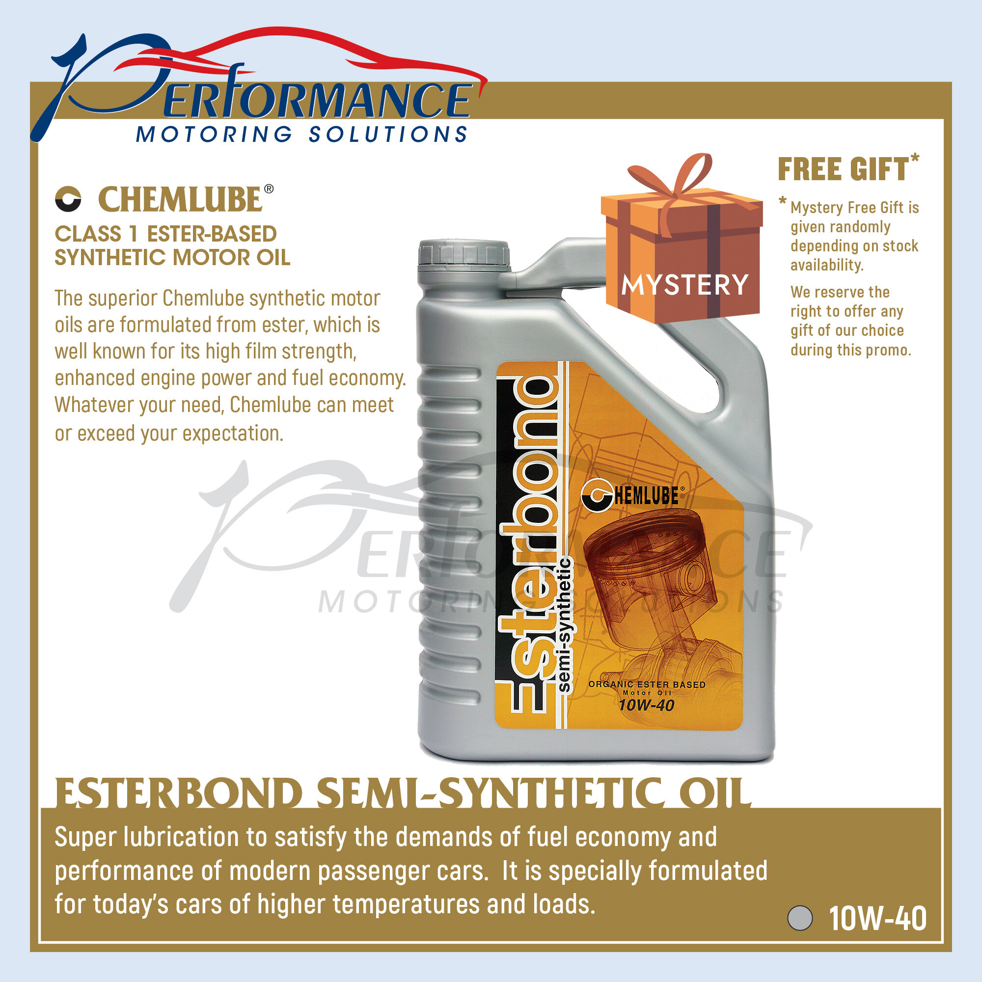 Chemlube Esterbond Semi-Synthetic Motor Oil 10W-40 | Lazada