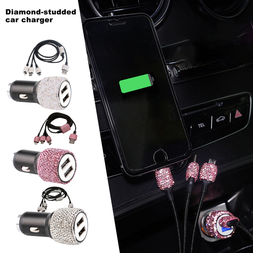 brsente Bling USB ที่ชาร์จแบตในรถ5V 2.1A,อะแดปเตอร์ชาร์จเร็วสองพอร์ต ...