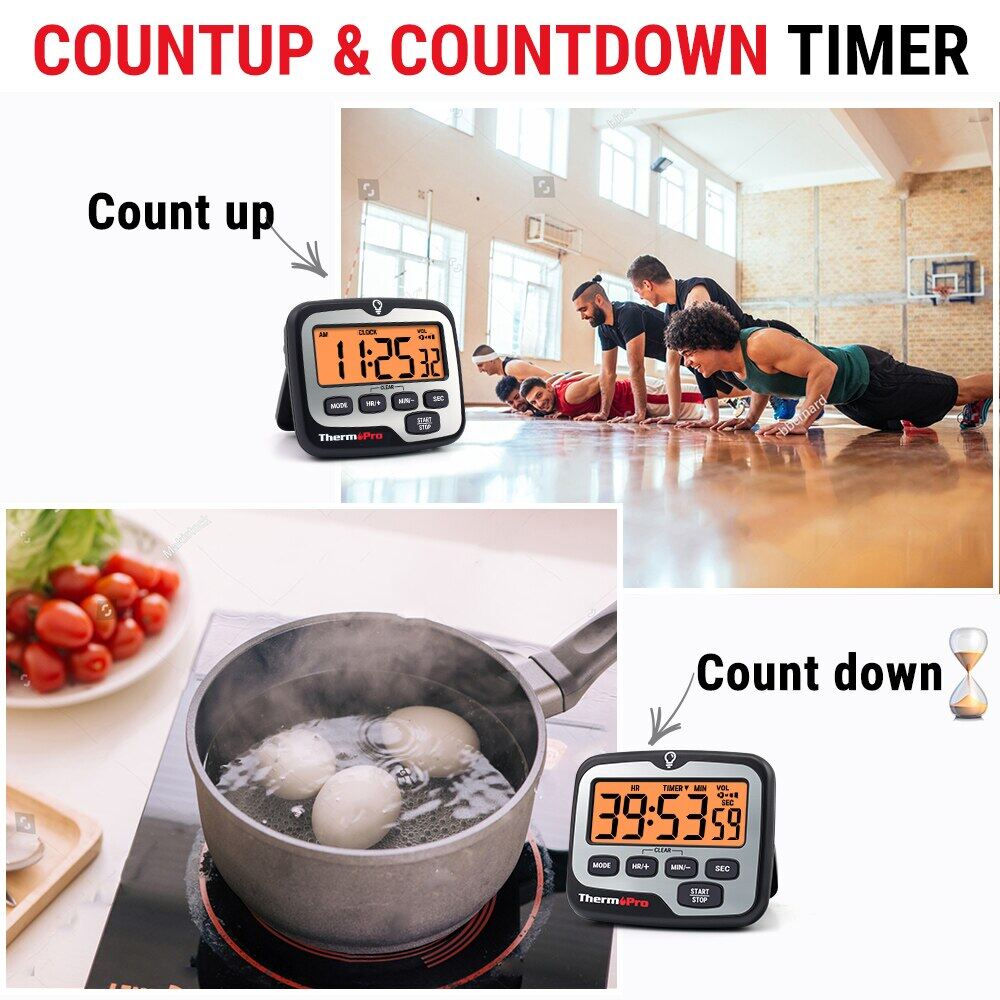 ThermoPro TM01 Digital Cooking Kitchen Timer With Large Backlight Display Countup Countdown and ...