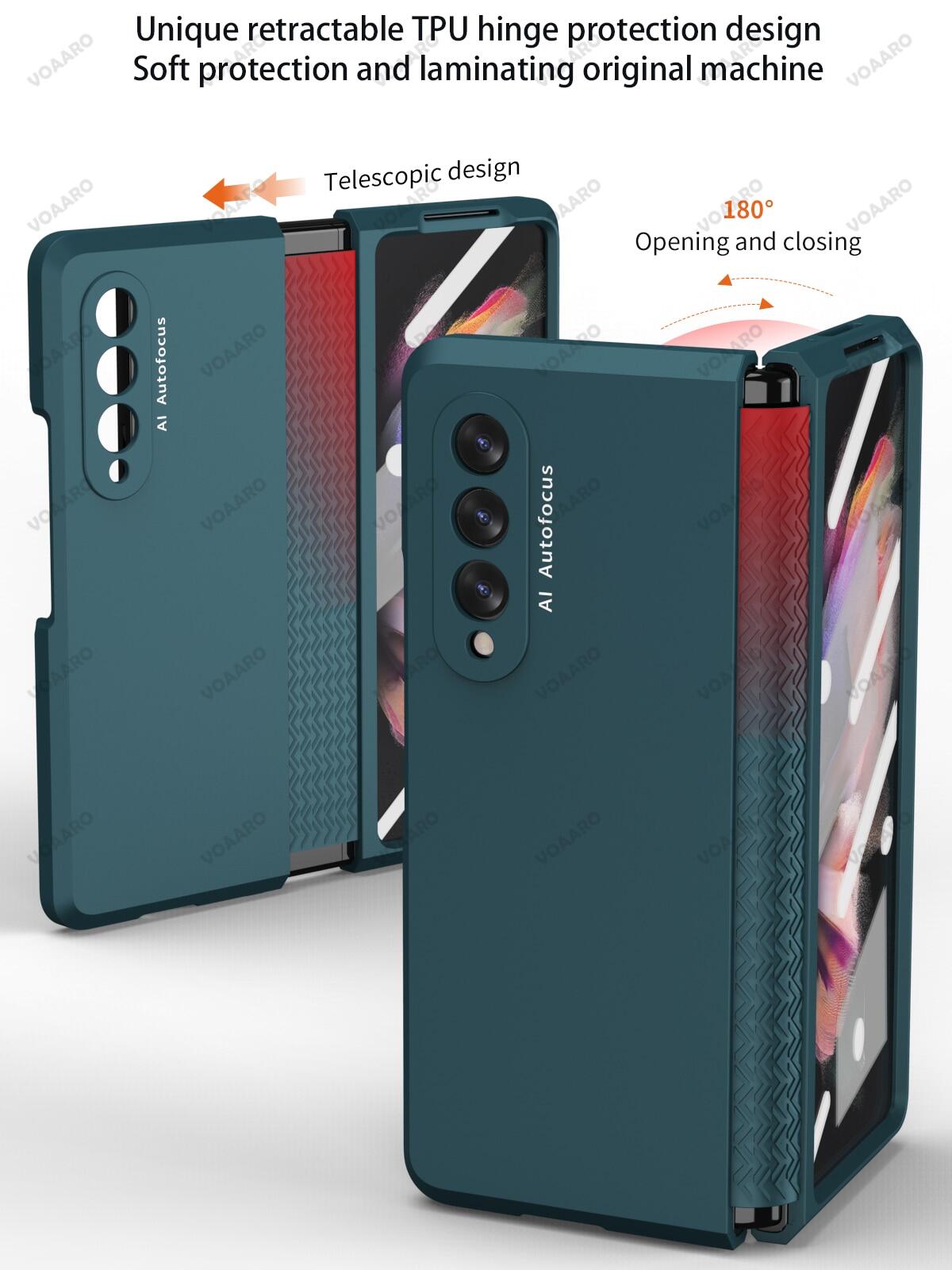 For Samsung Galaxy Z Fold 3 Hinge Case With Front Glass Film For Galaxy ...