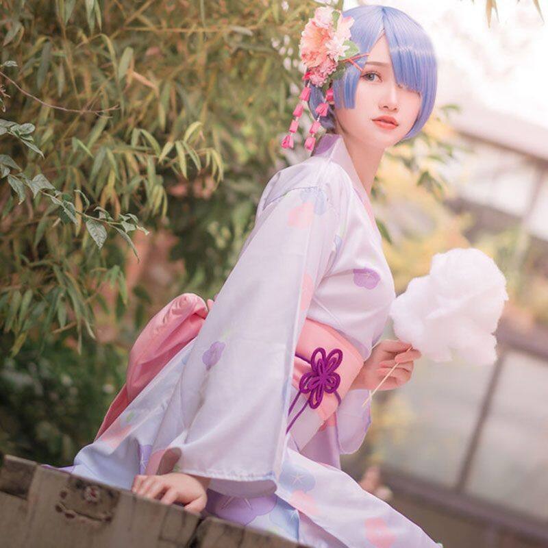 Rem Cos Suit Women 'S Life In Another World From Scratch Ram Kimono Yukata ชุดคอสเพลย์ - Always ...