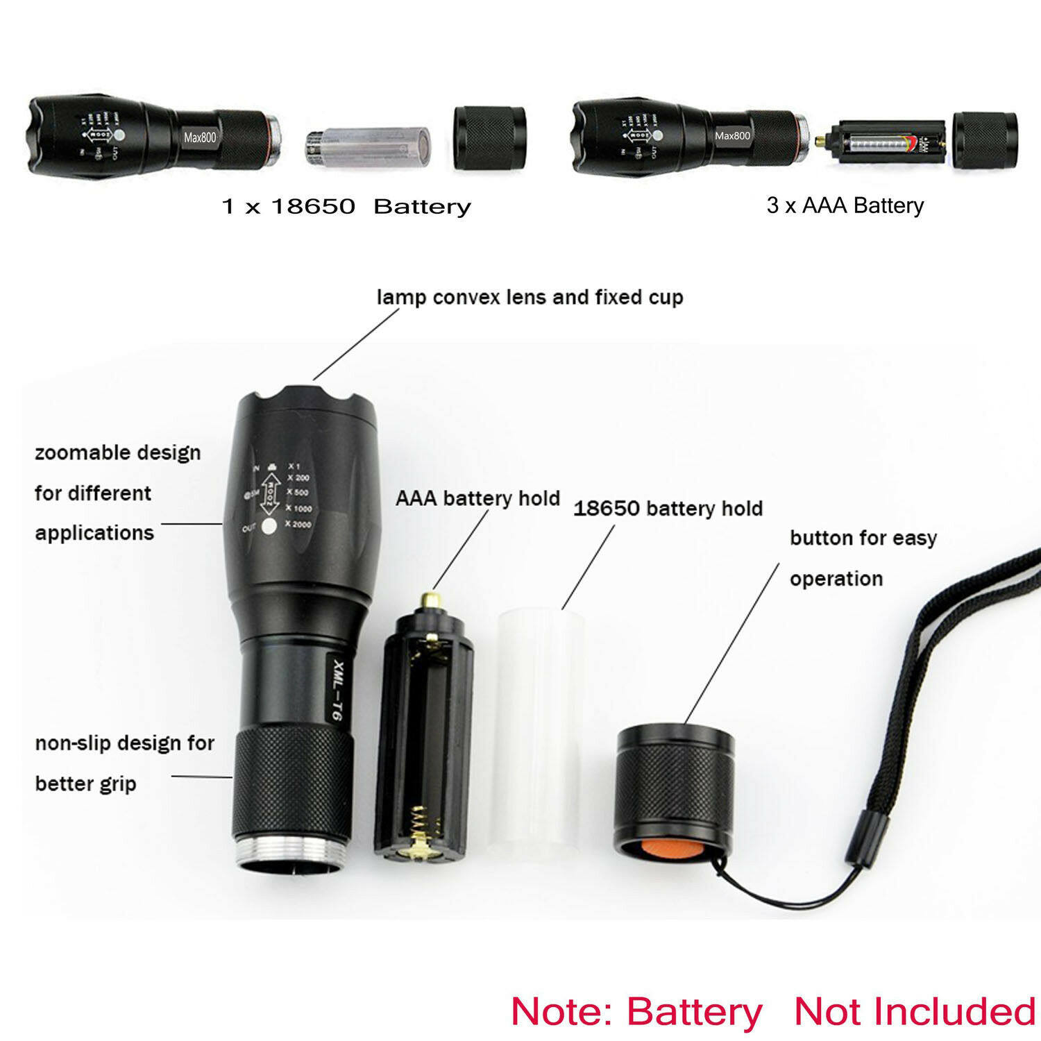 T6 USB Re-ไฟแอลอีดีชาร์จได้ไฟฉาย,18650 Beacon,กลางแจ้ง,แคมป์,สูง,ขายส่ง ...