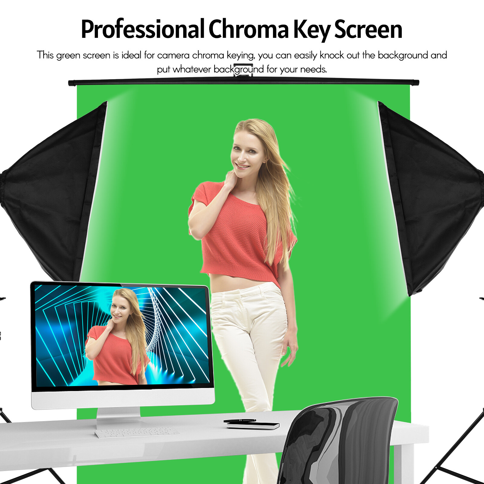 Andoer Portable Stretchable Chromakey Background 1.5*2m Pull-up Style ...