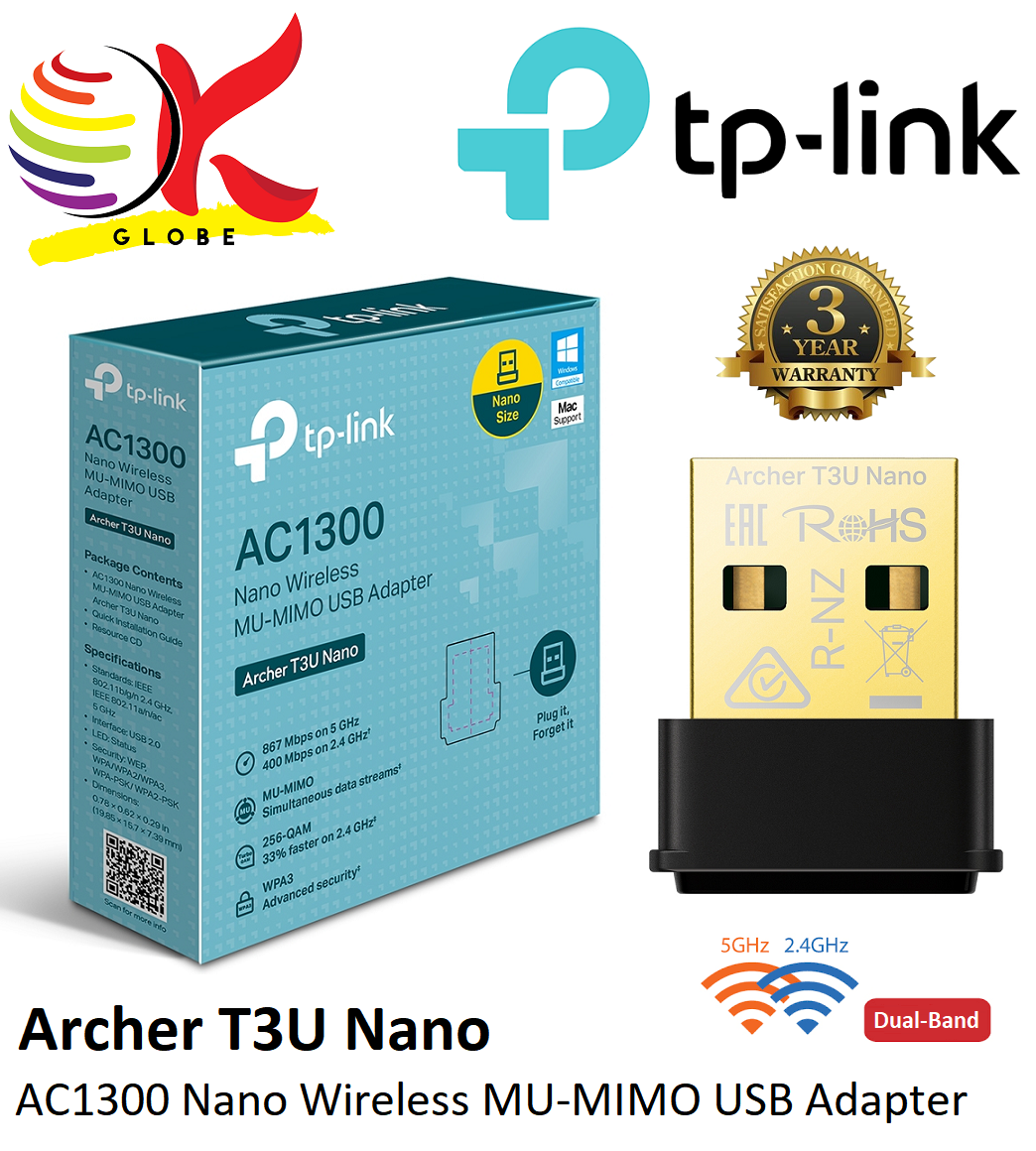 TP-LINK ARCHER T3U NANO AC1300 NANO WIRELESS MU-MIMO USB ADAPTER WITH ...