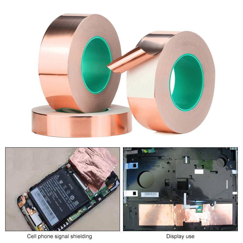 20M DIY ตัวนำไฟฟ้าสองด้านทองแดงบริสุทธิ์เทปฟอยล์กาวป้องกันเทปเสาอากาศสัญญาณ Enhancement 4/5/6มม. ...