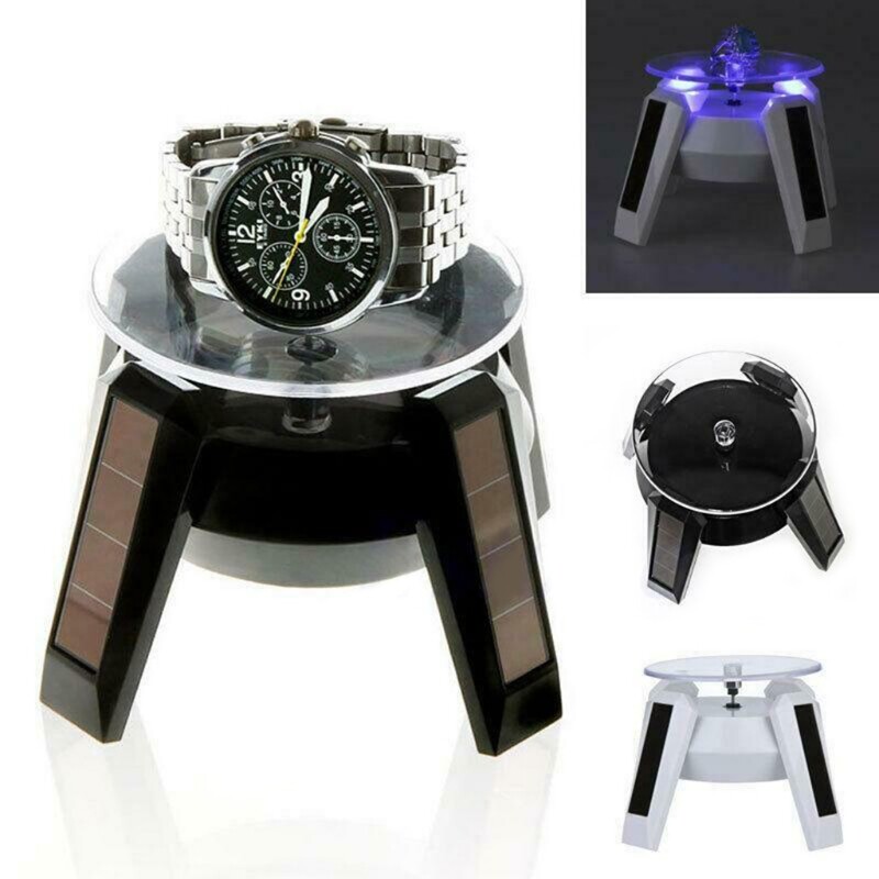 Solar Power 360 Degree Jewelry Rotating Display Stand Turn Table Plate ...