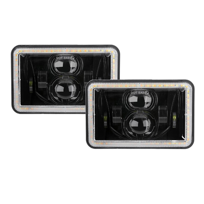 【Square Headlight】Pair 4x6" LED Headlights Halo Run Light DRL for ...