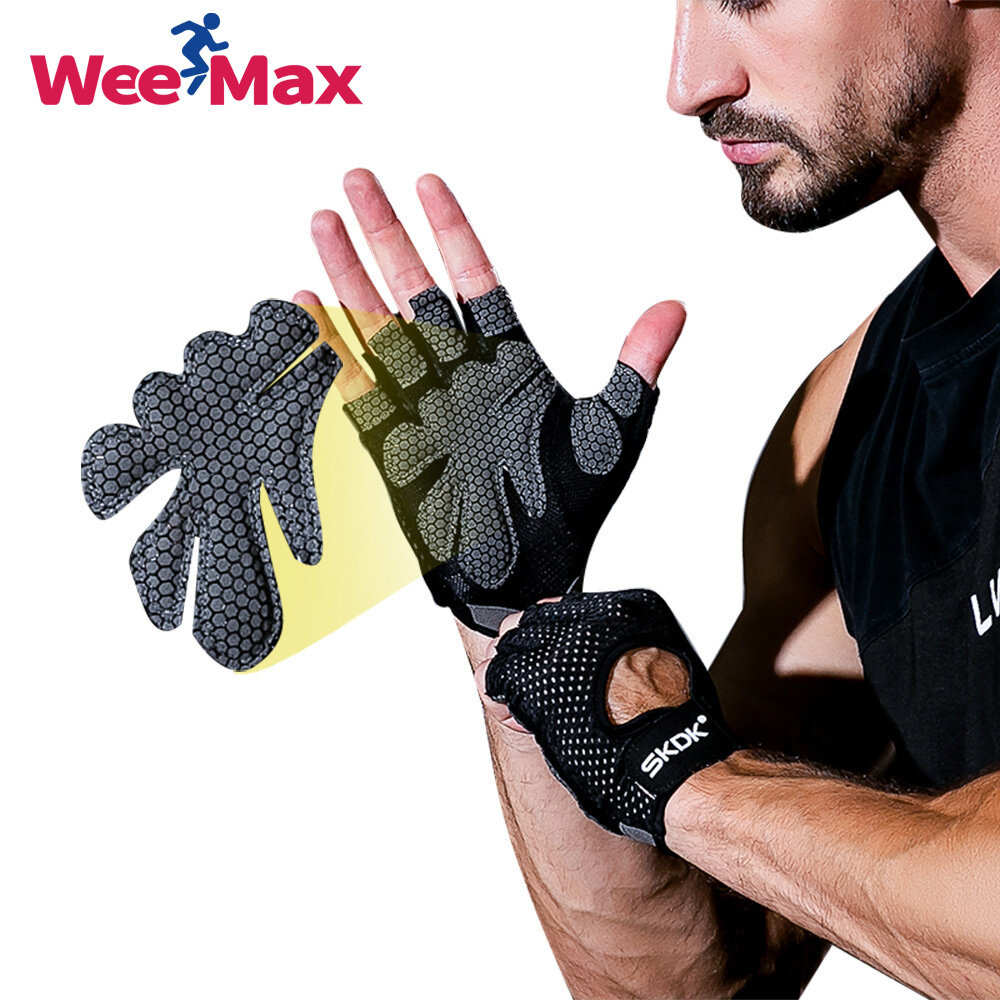 WeeMax 1คู่ถุงมือออกกำลังกายผู้ชายผู้หญิงครึ่งนิ้วถุงมือยกน้ำหนักกับสาย ...