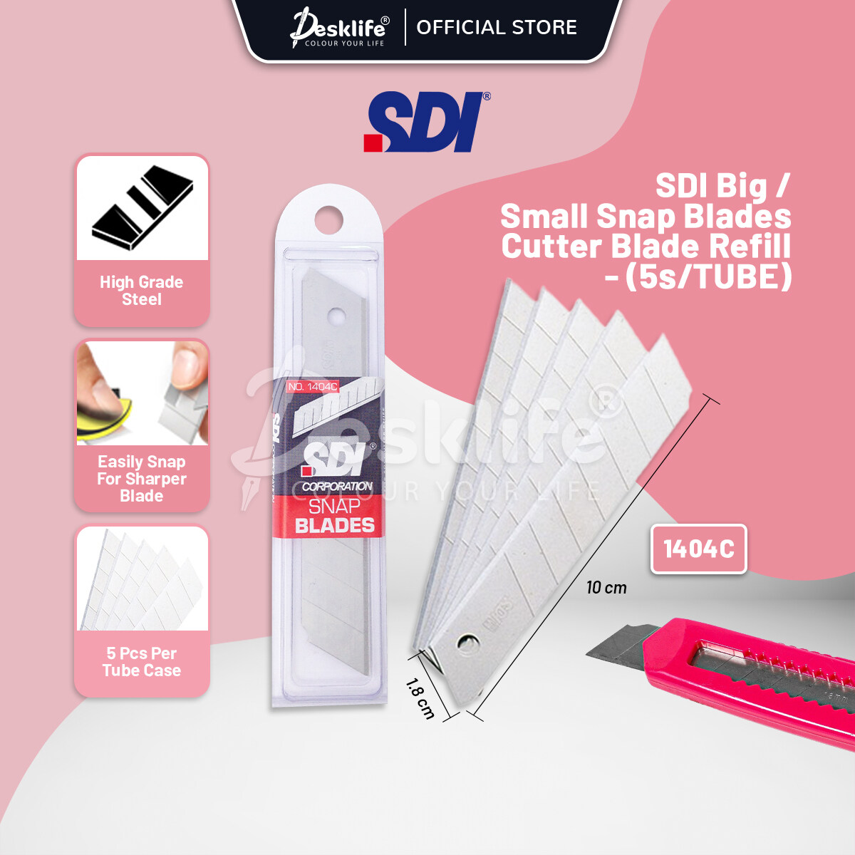 Desklife SDI Big / Small Snap Blades Cutter Blade Refill 1403C / 1404C - (5s/TUBE) SDI Cutter ...
