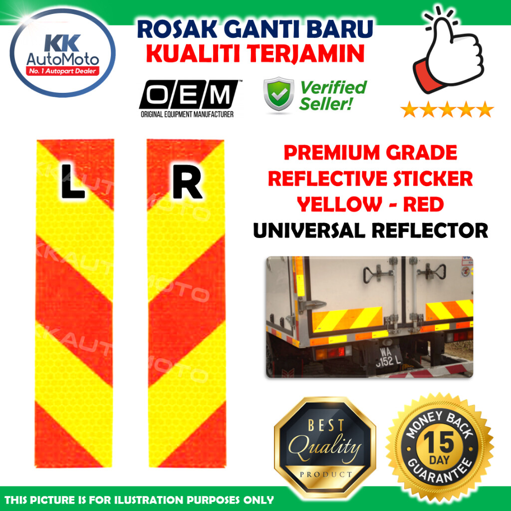 2 Keping Diamond OE Grade Reflective Sticker Lorry Puspakom Red Yellow ...