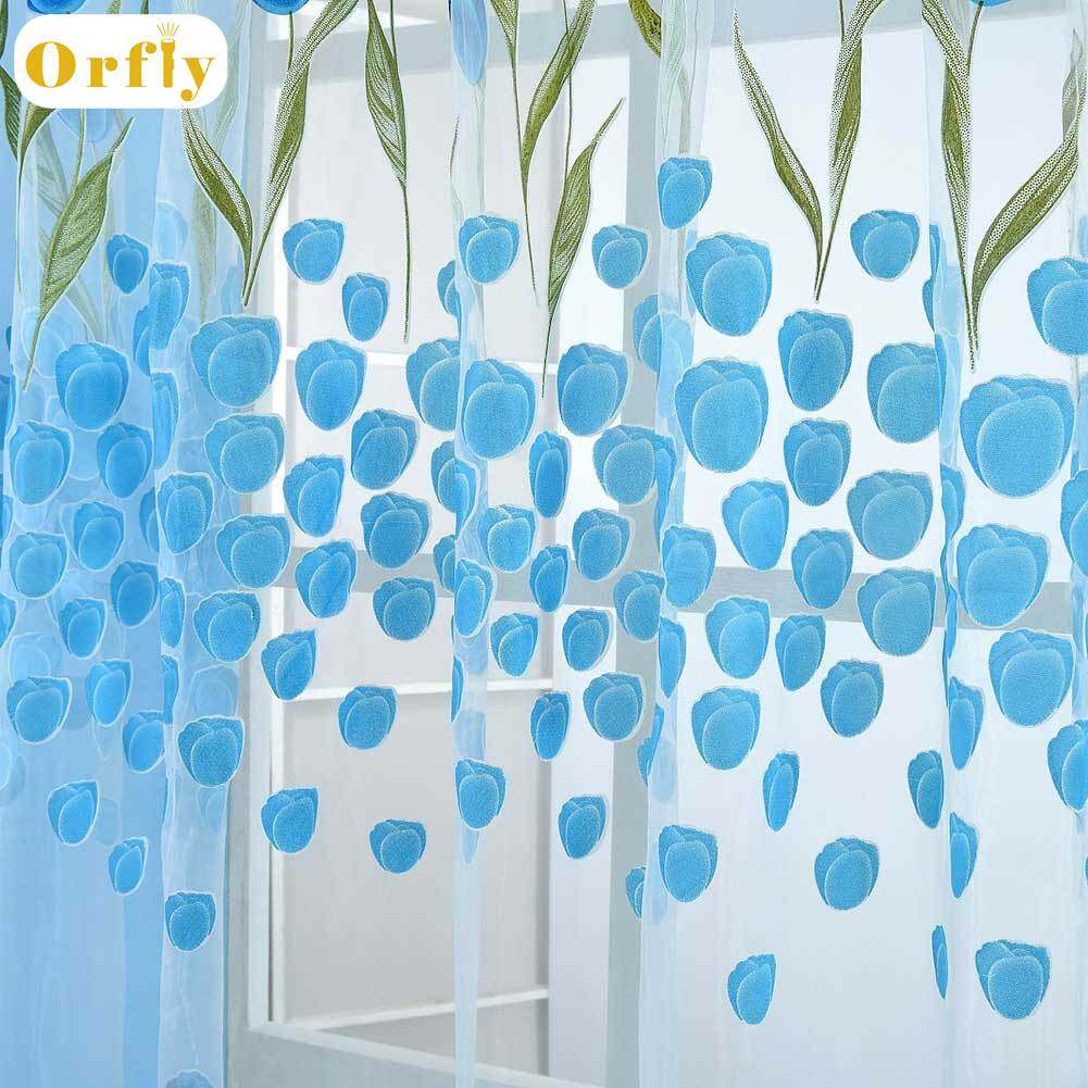 Orfly 12 เมตรผ้าม่านหน้าต่างที่ทันสมัยดอกทิวลิปดอกไม้ T ulle ม่านแขวน ...